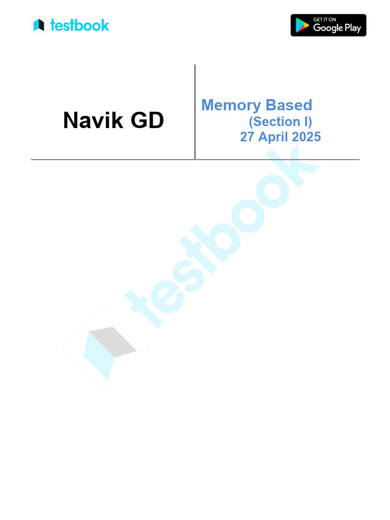 Navik DB 27th April 2025 Memory Based Paper (Section I ...