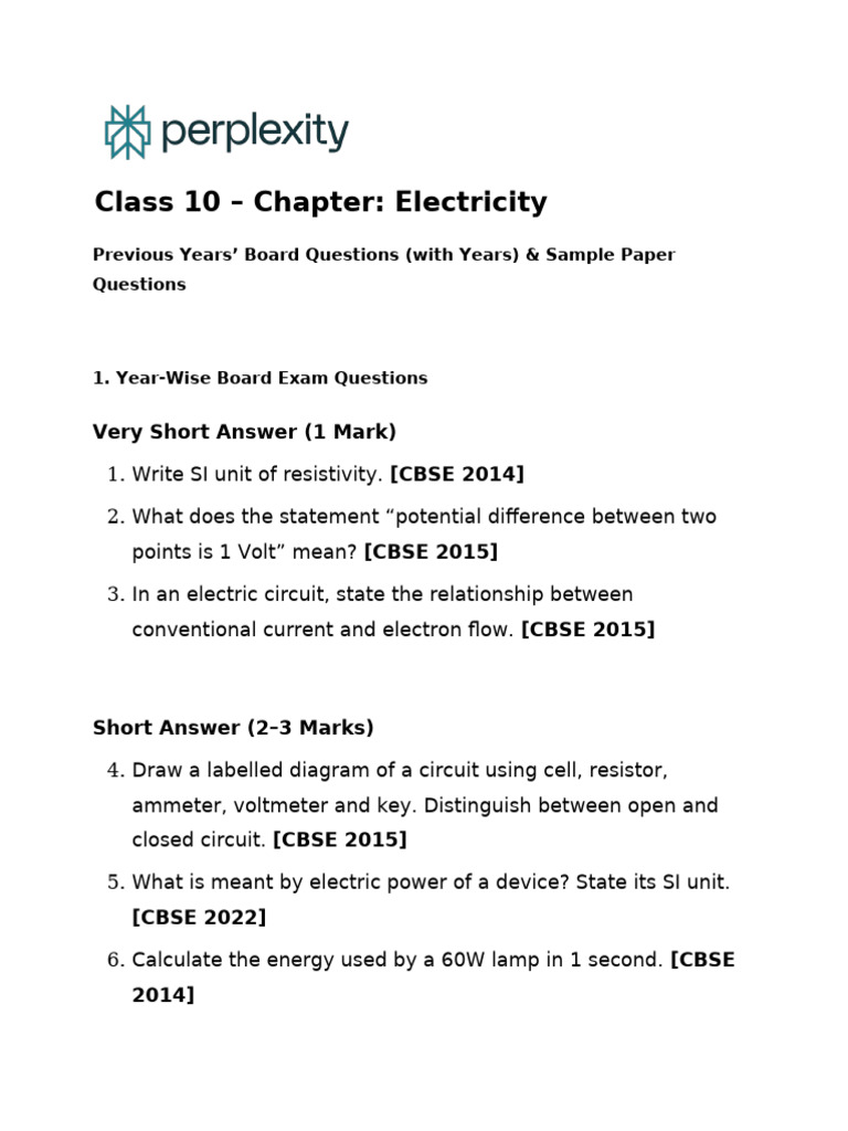 Electricity Exam Questions and Solutions | PDF | Voltage | Series And ...