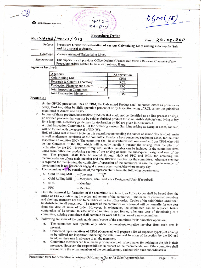 Annexure-II - Procedure Order - Works - NC-19-413 Dtd. 29.08.2011 | PDF
