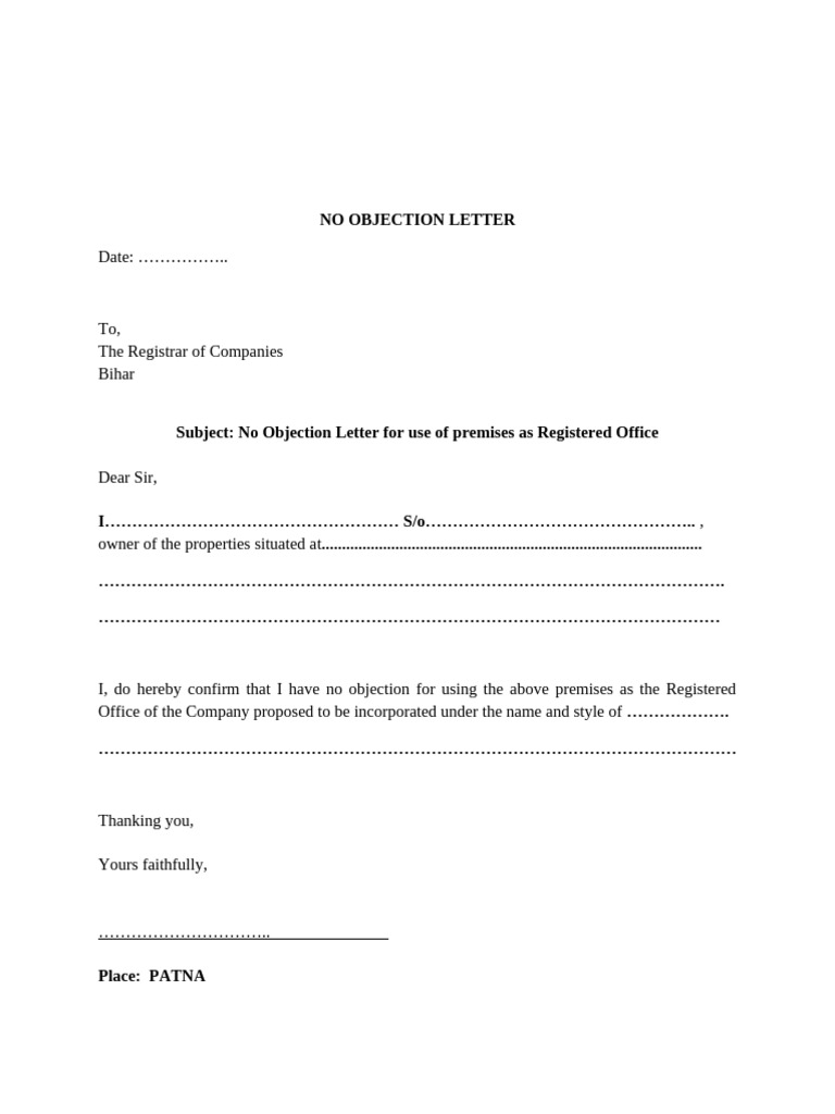 No Objection Letter for Registered Office | PDF