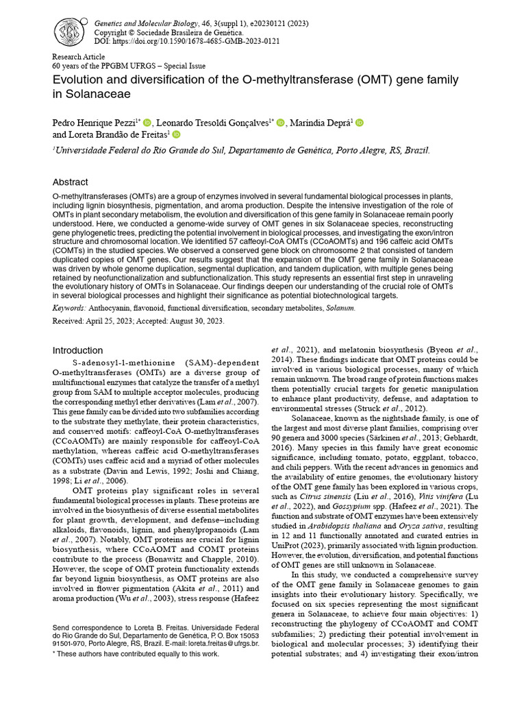 Evolution and Diversification of The O-Methyltransferase (OMT) Gene ...