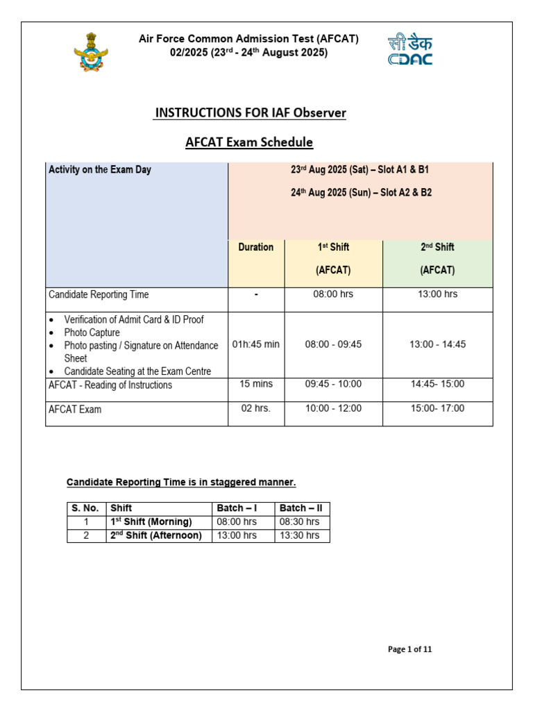 AFCAT 02/2025 Exam Schedule & Instructions | PDF | Computing
