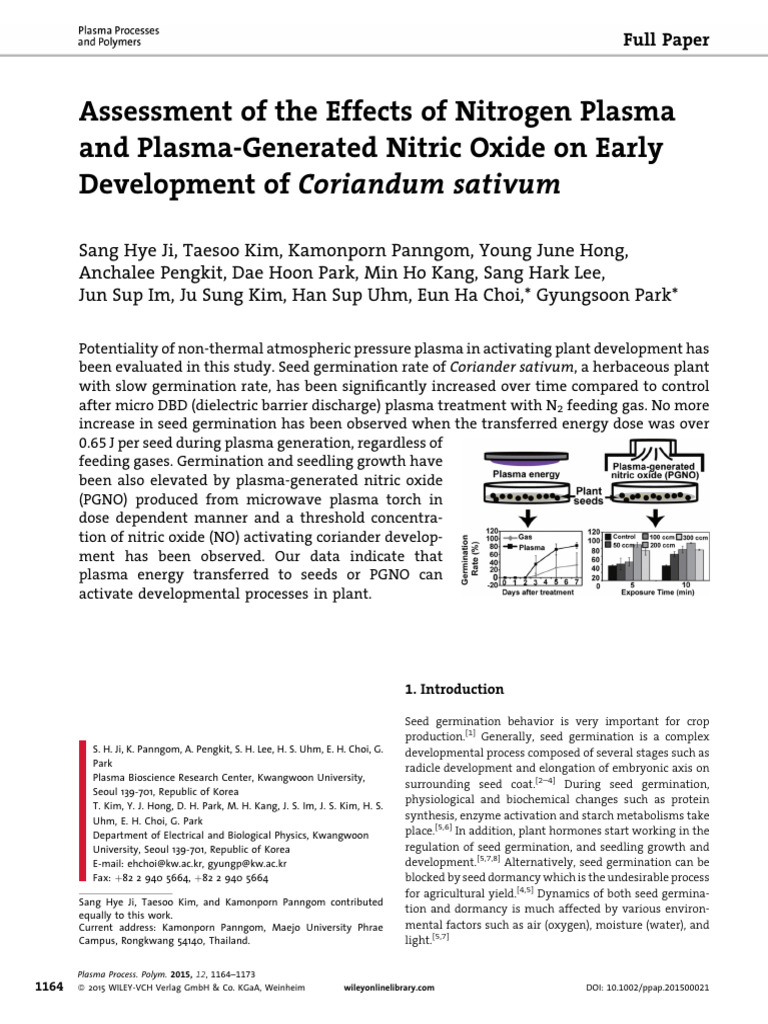 Assesment of The Effect of Nitrogen Plasma On Coriandum Sativum | PDF ...