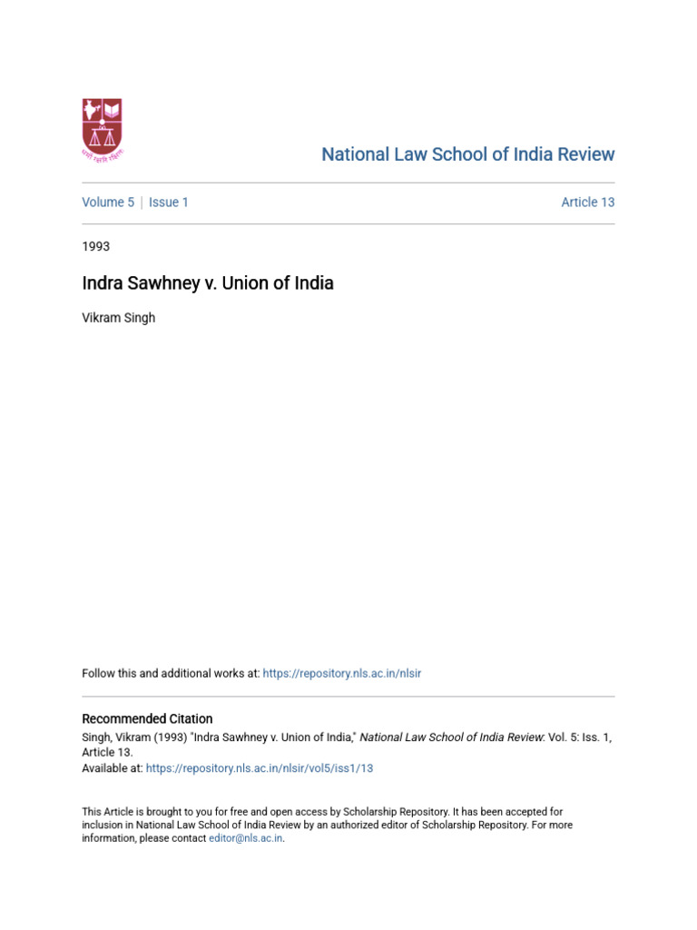 Indra Sawhney Case Analysis 1993 | PDF