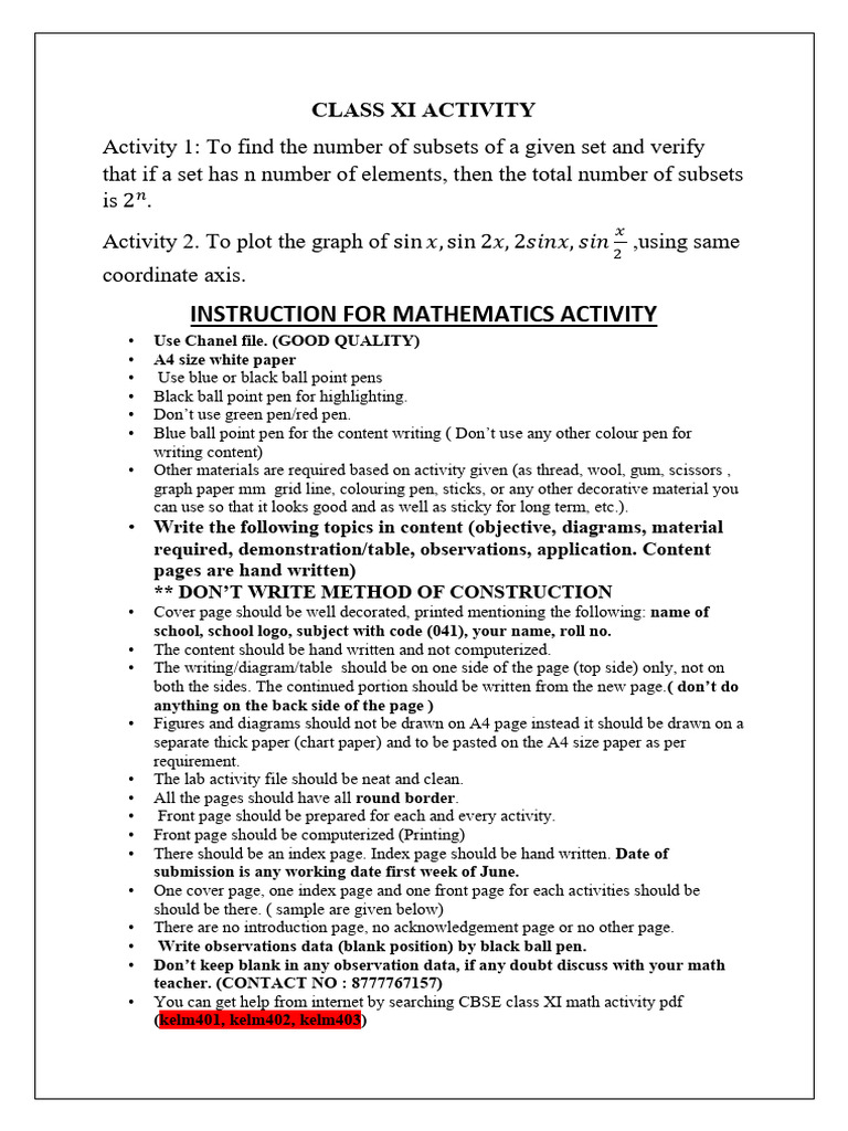 Class XI Mathematics Lab Activities | PDF