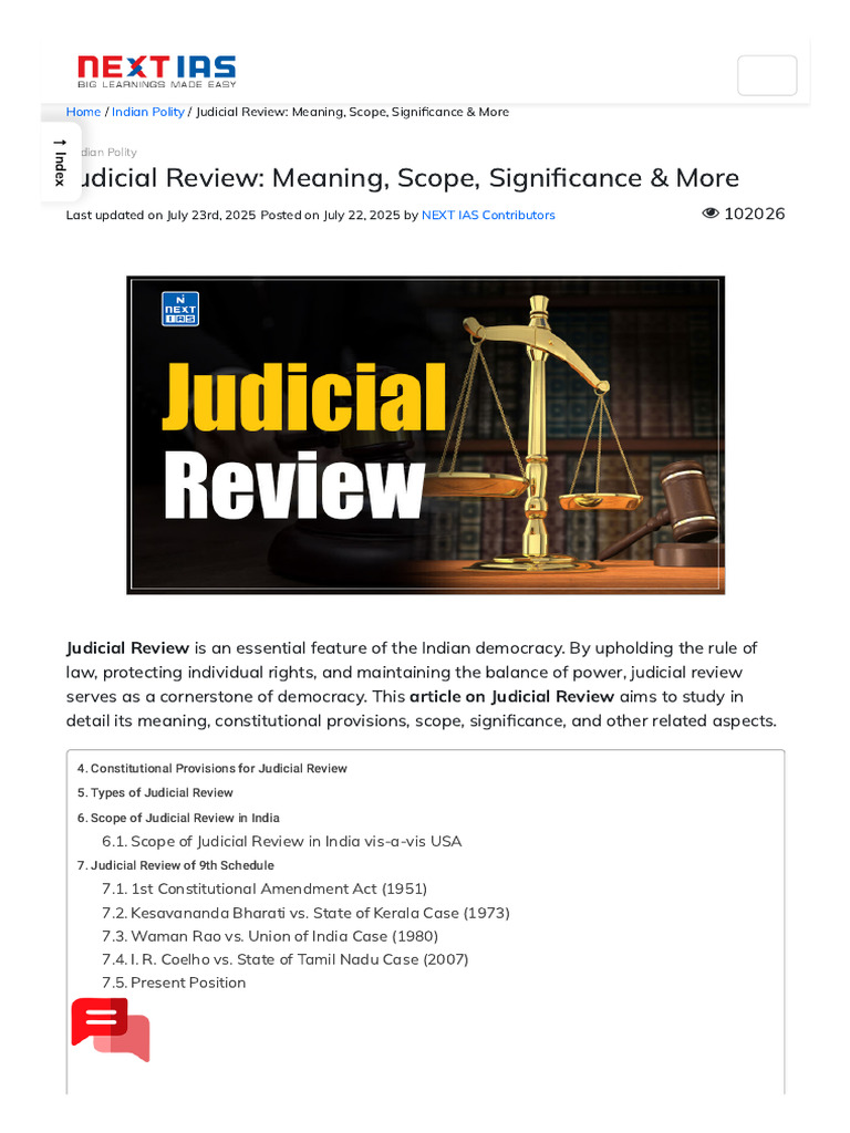 Judicial Review: Meaning and Scope in India | PDF | Judicial Review ...