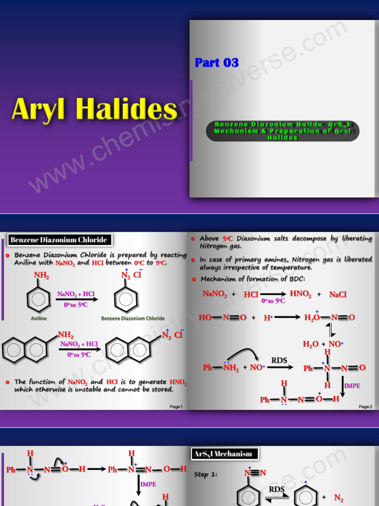 Aryl Halides Part 03 Benzene Diazonium Halide, ArSN1 Mechanism & | PDF ...