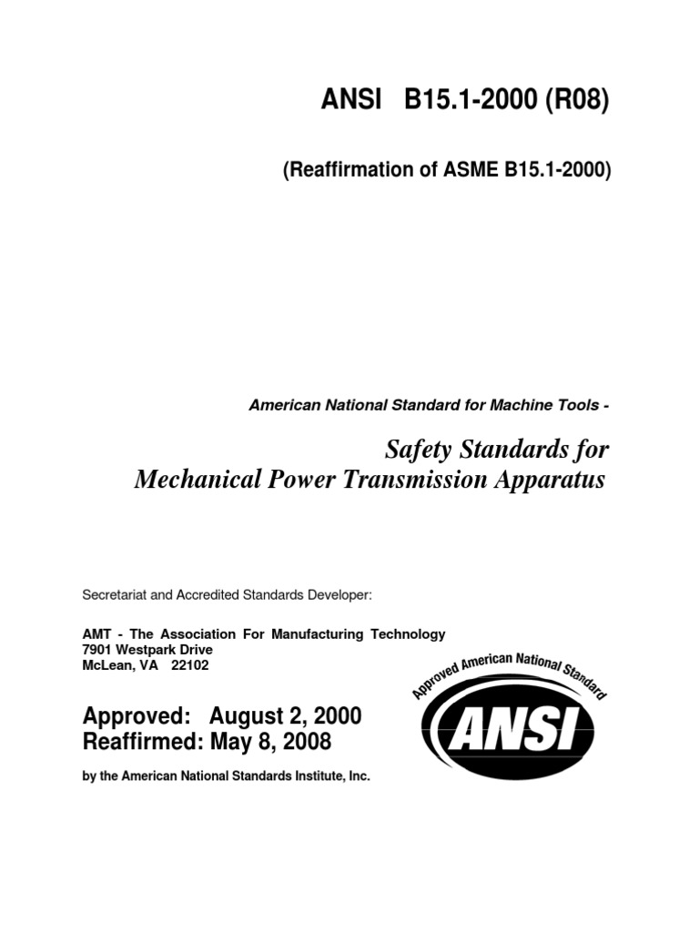ANSI B15 1-2000R2008 Pre | PDF | Machines | Safety