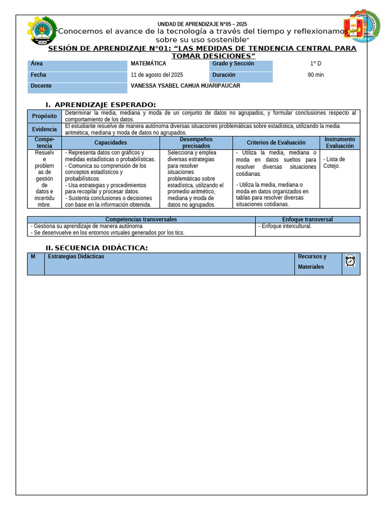 Equipo de Matematica - Sesion 01-U5 | PDF | Aprendizaje | Estadísticas