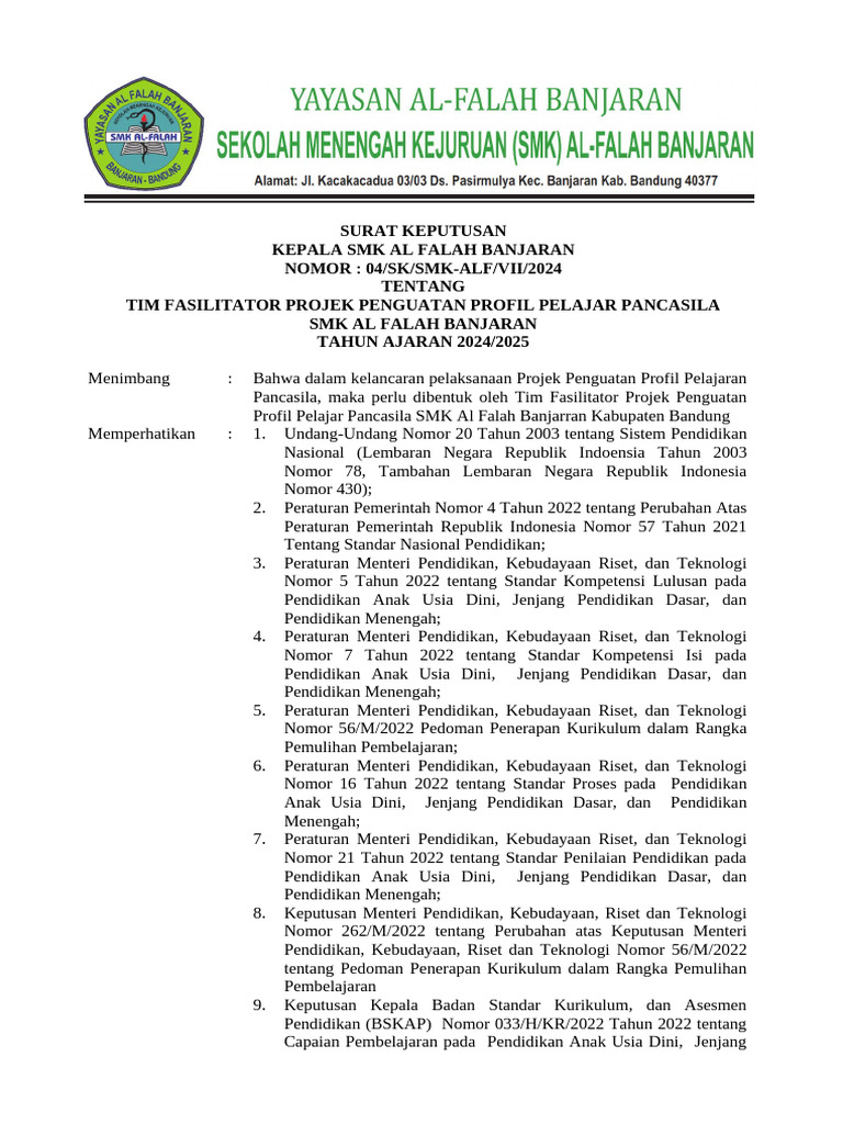 SK. Fasilitator Projek P5 | PDF