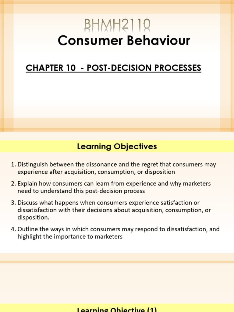 BHMH2110 Lecture 9 - Post Decison Processes Chapter 10 (Student) | PDF | Customer Satisfaction ...