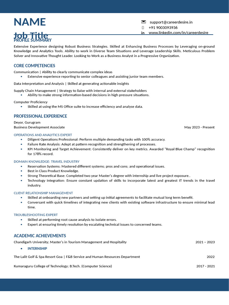 Career Desire Resume Template 2 | PDF | Analytics | Strategic Management