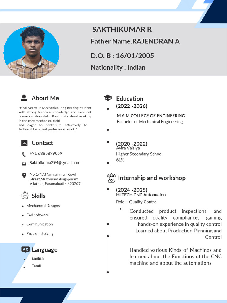 Mechanical Engineering Student Profile | PDF