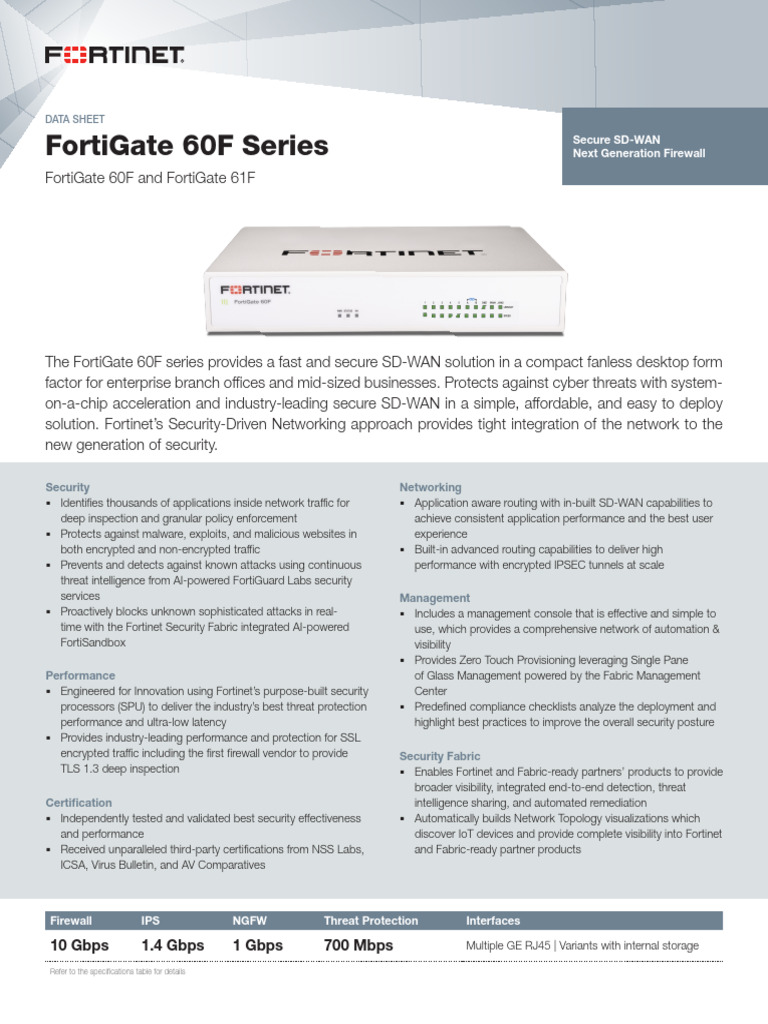 FortiGate 60F Series Data Sheet | PDF | Security | Computer Security