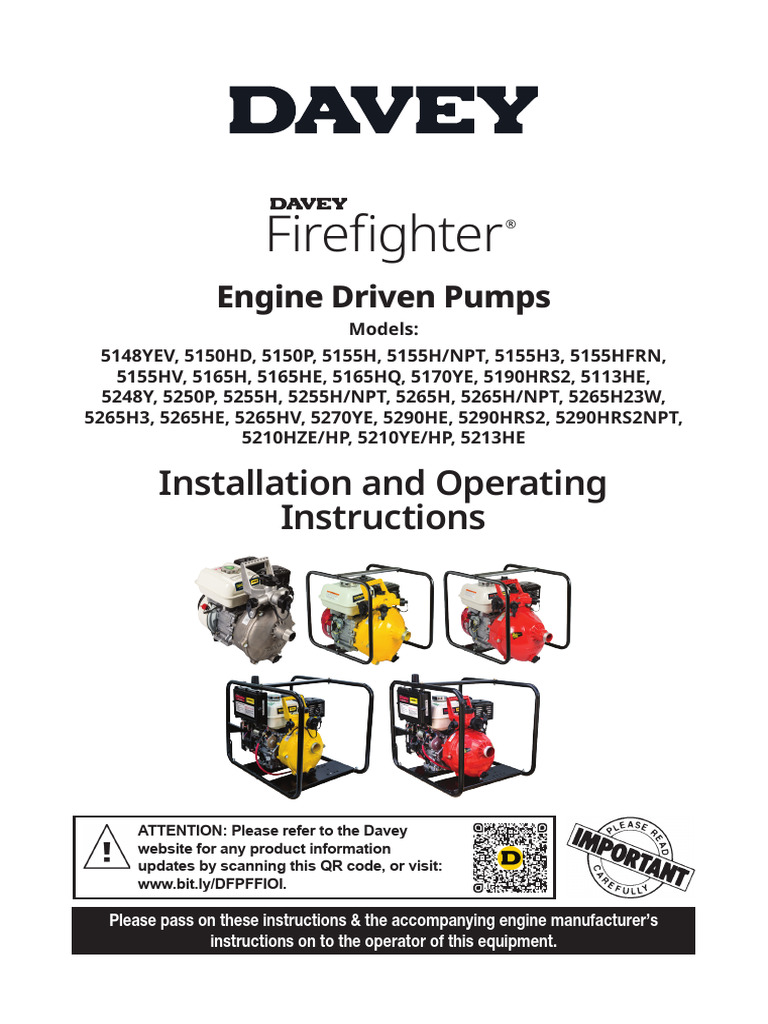 Davey Firefighter Pump Manual & Parts Guide | PDF | Pump | Engines