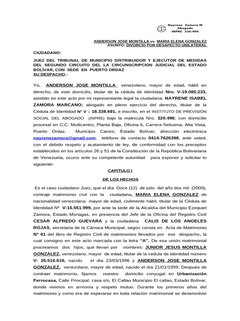 ANDERSON JOSE MONTILLA Vs MARIA ELENA GONZALEZ | PDF | Divorcio ...