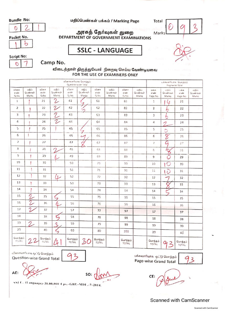 Tamil Nadu Public Exam Answer Keys | PDF