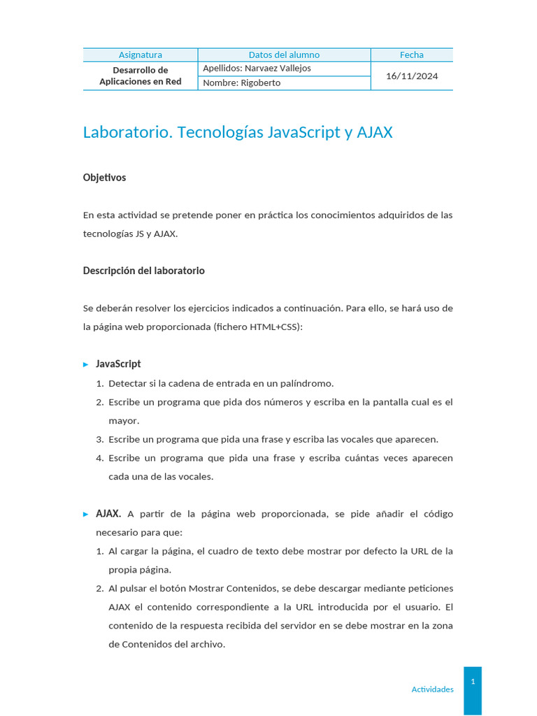 Actividad 2 Tecnologías JavaScript y AJAX | PDF | Redes | Internet y web
