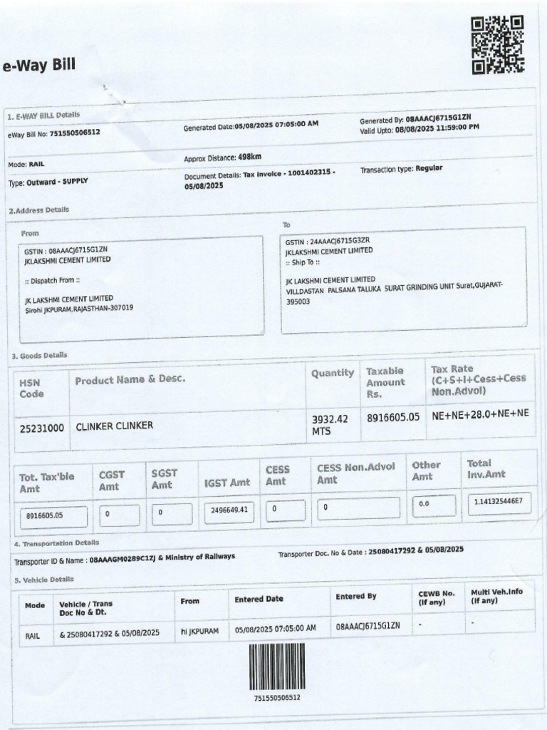 Tax Invoice & E Waybill - 0001 | PDF