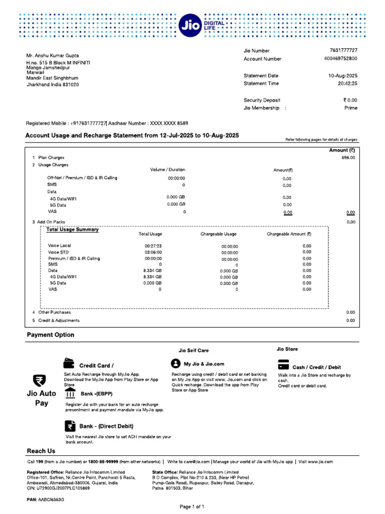 Jio Bill | PDF