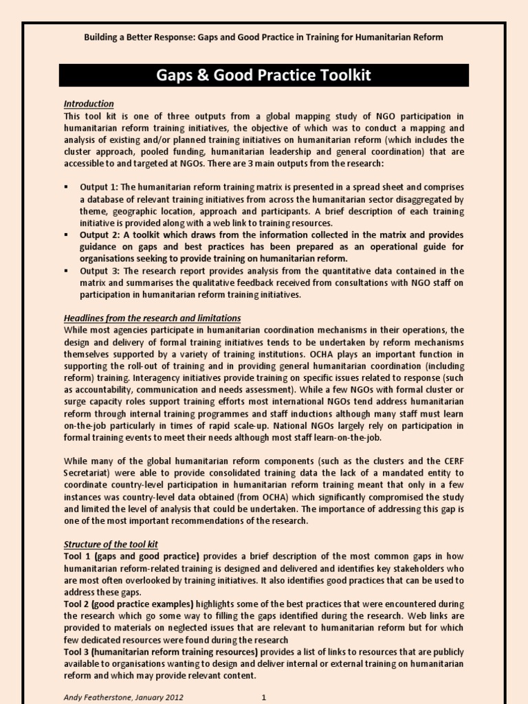 Building A Better Response - Training Toolkit | PDF | Non Governmental ...