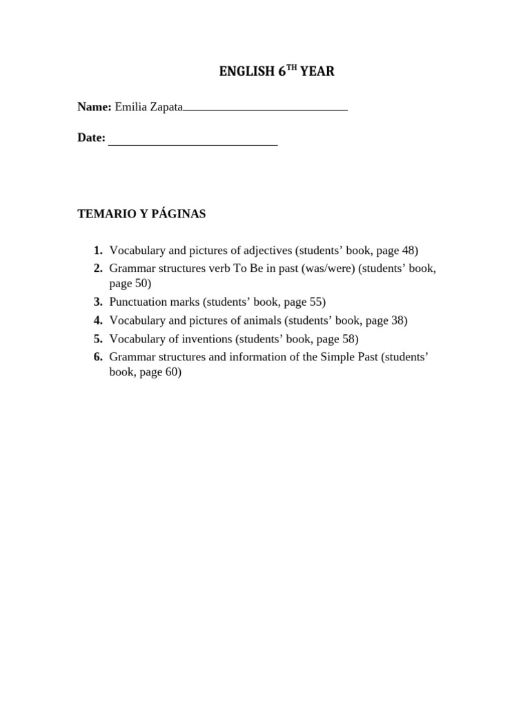English 6th Questionnaire | PDF