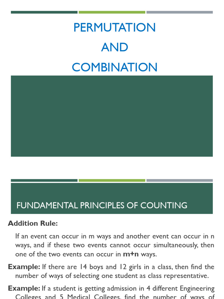 Counting Principles: Permutations & Combinations | PDF | Permutation ...