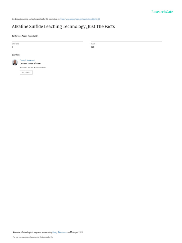 Alkaline Sulfide Leaching, Just The Facts | PDF | Physical Sciences ...