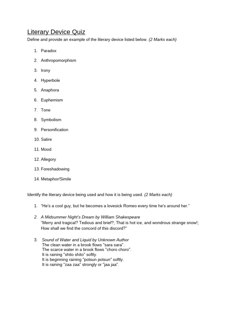 Literary Device Identification Quiz | PDF