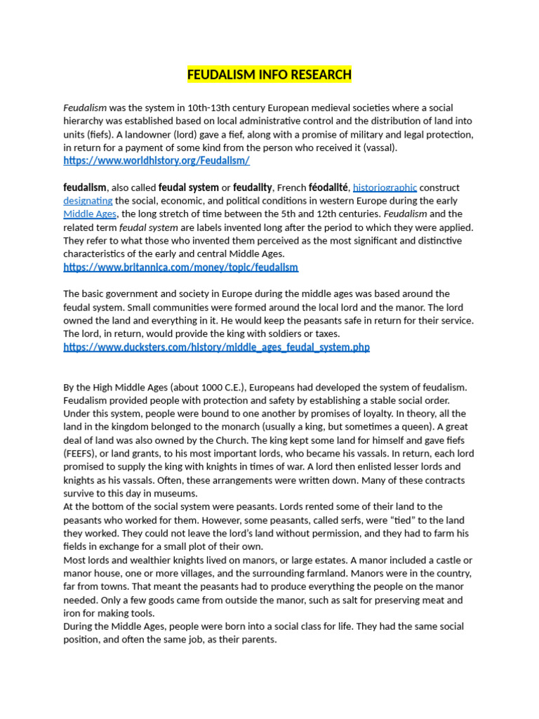 Feudalism History Crit BCD Info Research | PDF | Feudalism | Serfdom