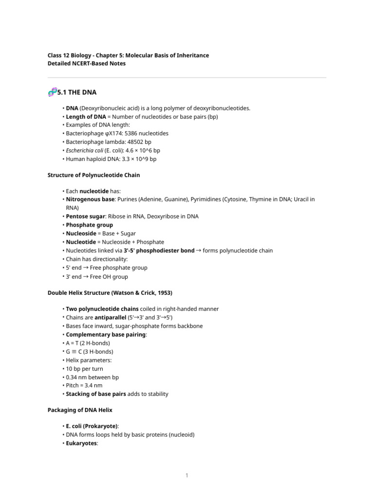 Molecular Inheritance Notes | PDF | Dna | Ribosome