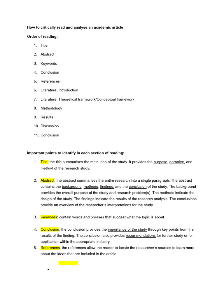 Guide to Analyzing Academic Articles | PDF | Methodology | Abstract (Summary)