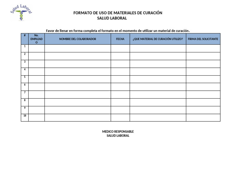 Formato de Uso Del Material de Curacion | PDF