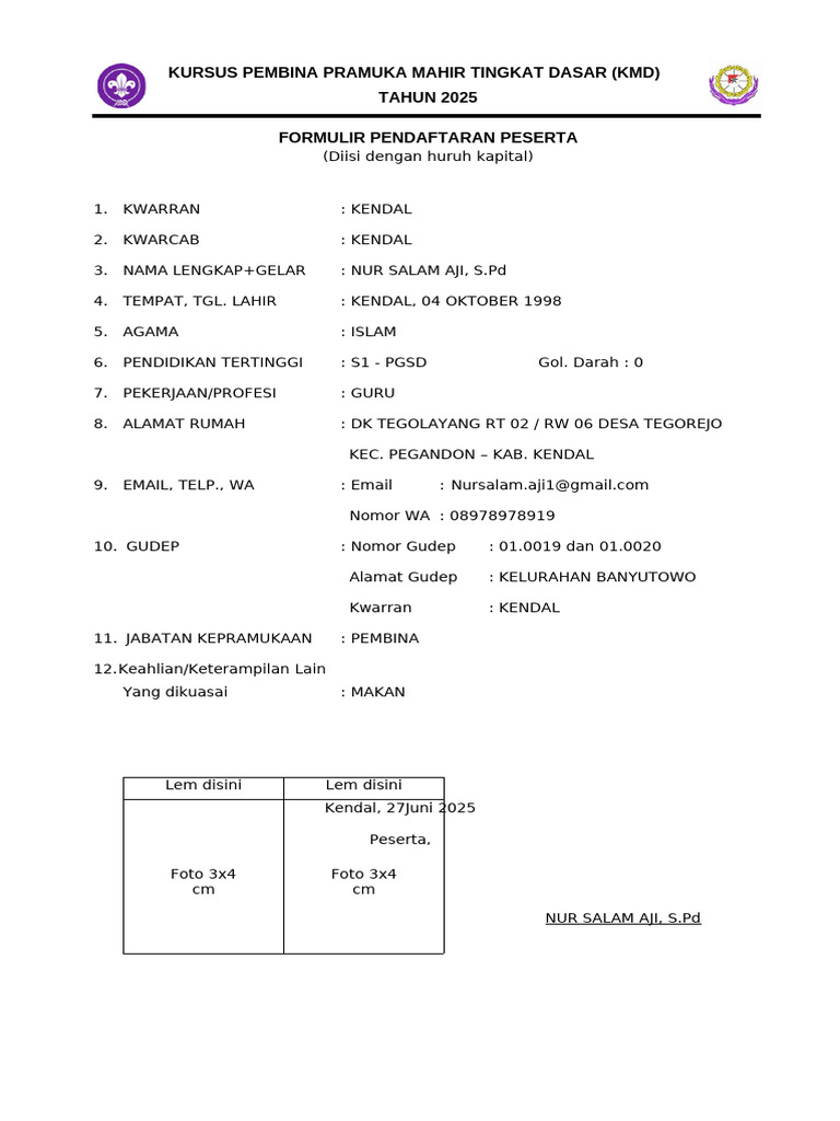 FORMULIR Biodata ADBK Lengkap | PDF