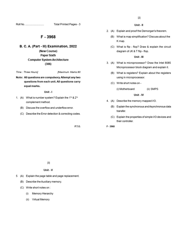Bca Part 3 Computer System Architecture Bca F 3968 Jun 2022 | PDF | Computer Science | Computer ...
