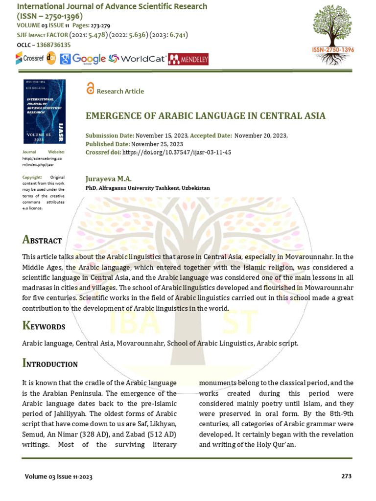 Arabic Linguistics in Central Asia | PDF | Arabs | Umar