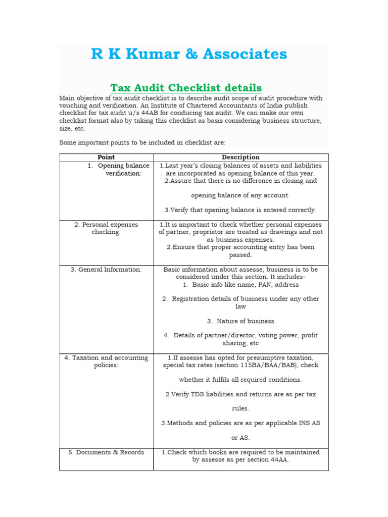 Tax Audit Checklist for 2024-25 | PDF | Tax Deduction | Expense