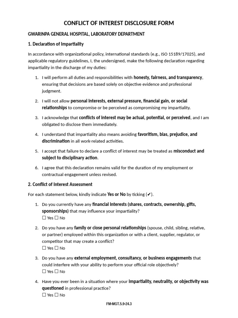Declaration of Impartiality Form | PDF | Conflict Of Interest