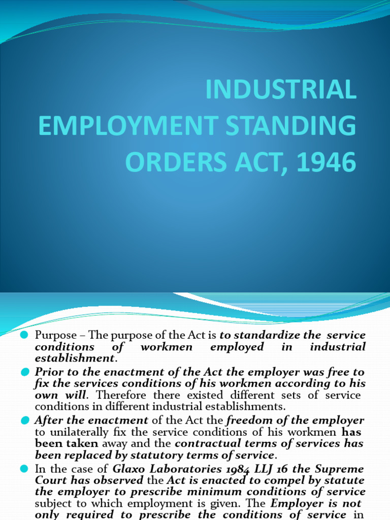 Industrial Employment Standing Orders 1946 | PDF | Appeal | Common Law