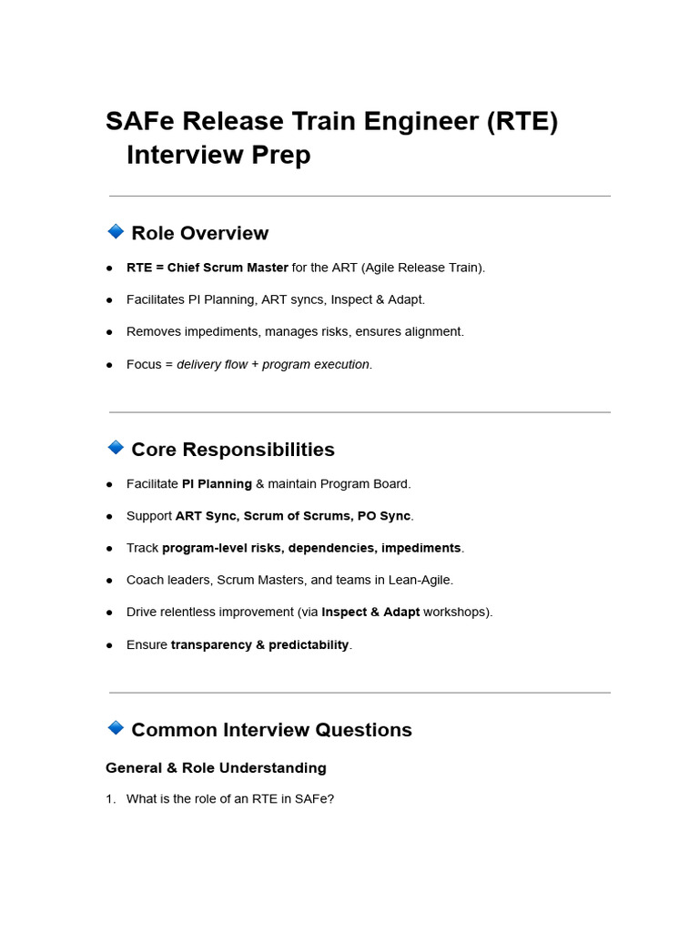RTE Interview Preparation Guide | PDF | Scrum (Software Development)