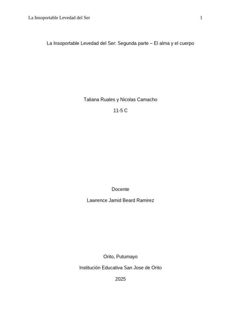 La Insoportable Levedad Del Ser | PDF | Amor | Alma