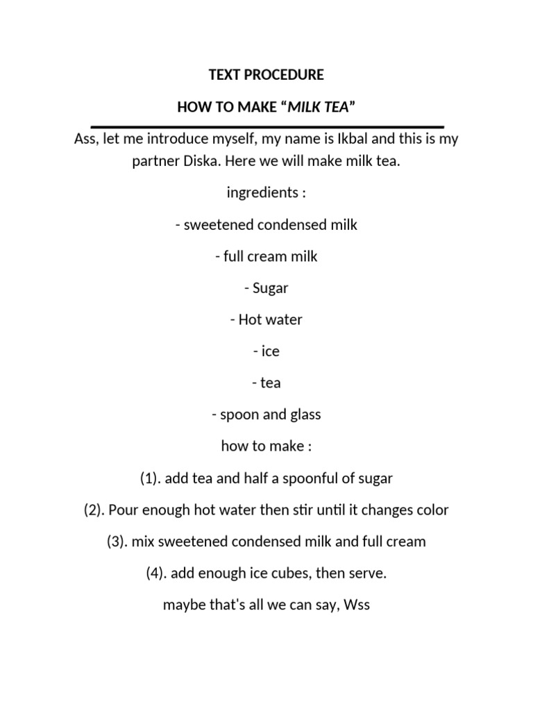 Teks Prosedur Membuat Milk Tea | PDF