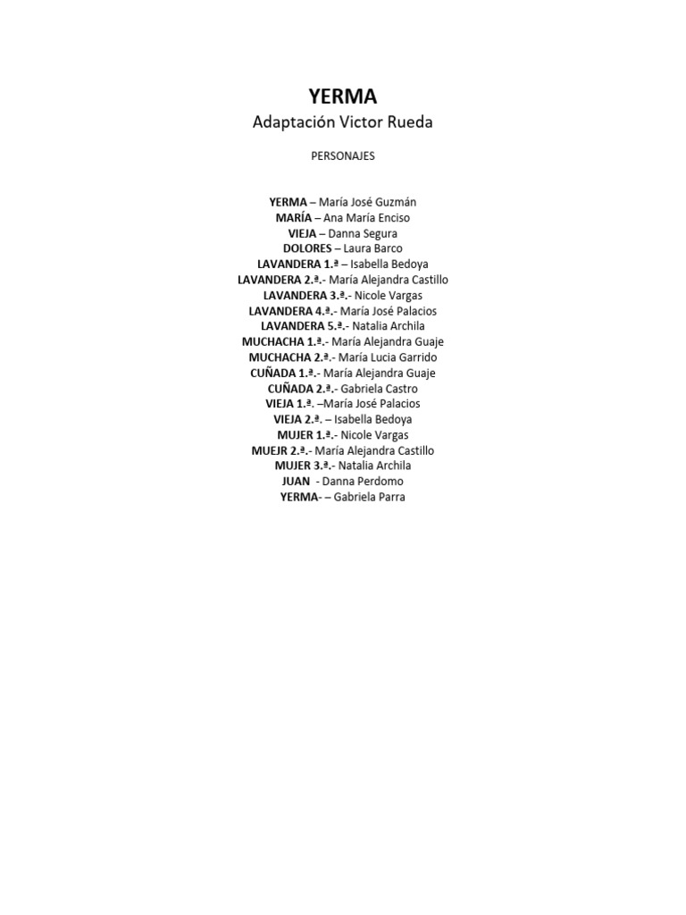 Yerma: Adaptación de Victor Rueda | PDF | Oración