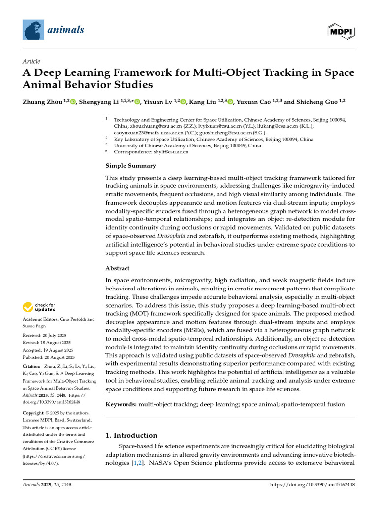 A Deep Learning Framework For Multi-Object Tracking in Space Animal ...