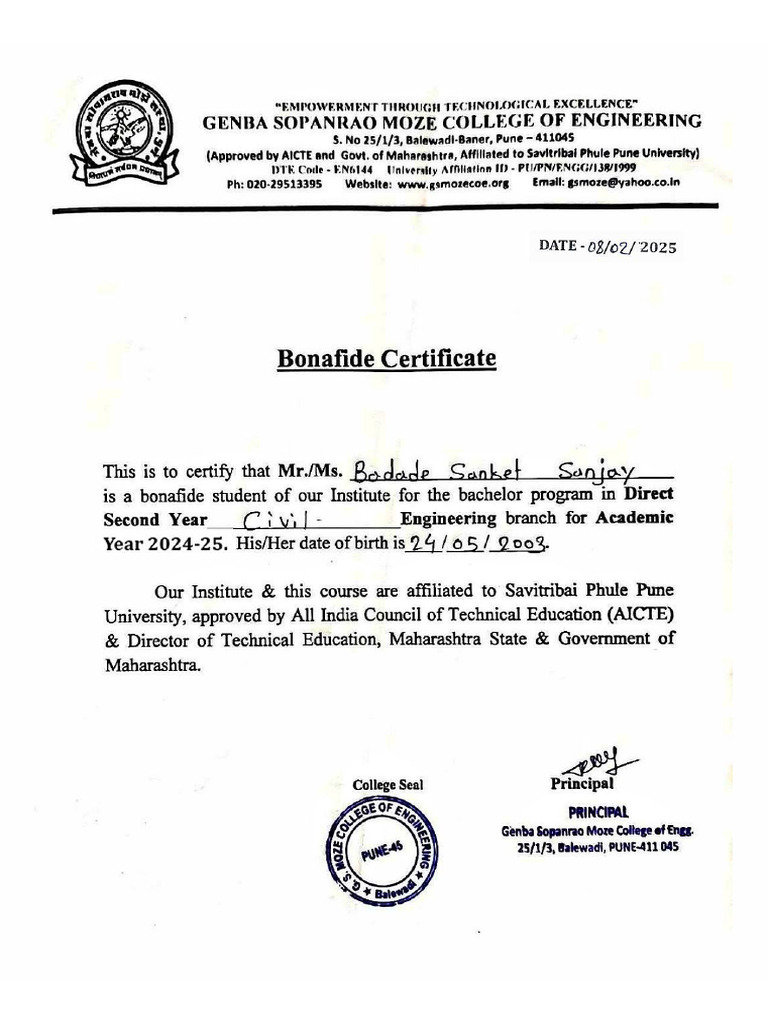 Bonafide Certificate | PDF