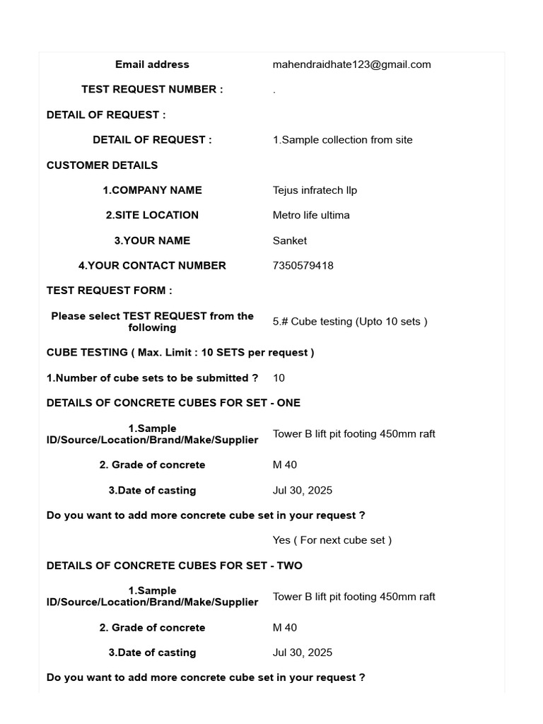 Test Request Form 1389 | PDF