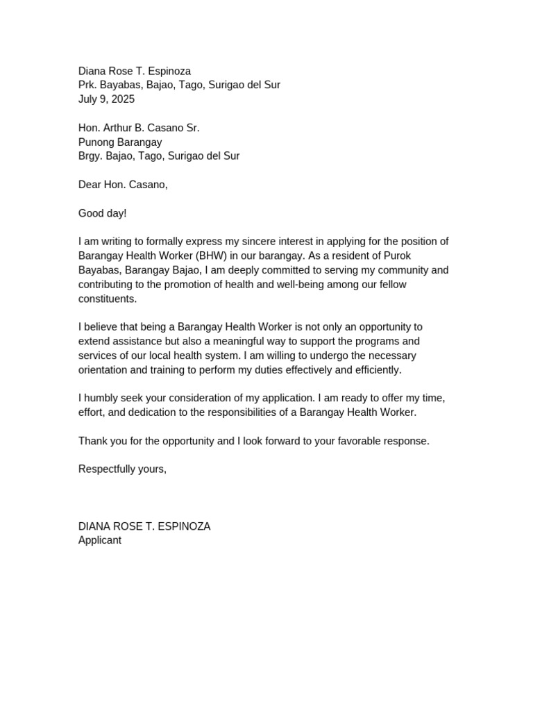 Application BHW Diana Rose Espinoza | PDF