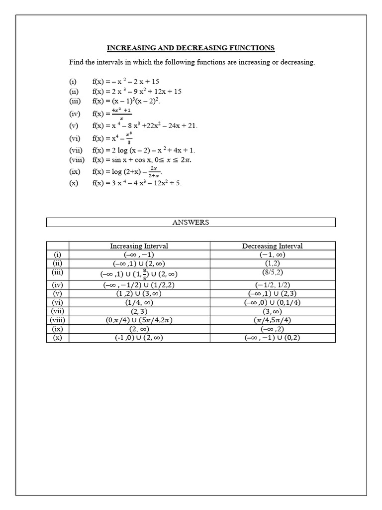 Increasing and Decreasing Functions | PDF