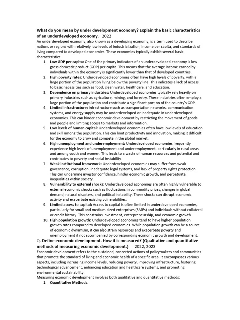 Characteristics of Underdeveloped Economies | PDF | Economic Growth ...