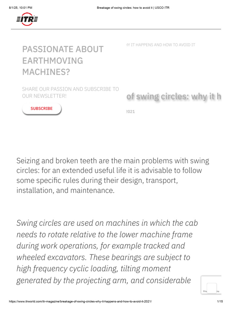 Preventing Swing Circle Breakage | PDF | Bearing (Mechanical) | Gear